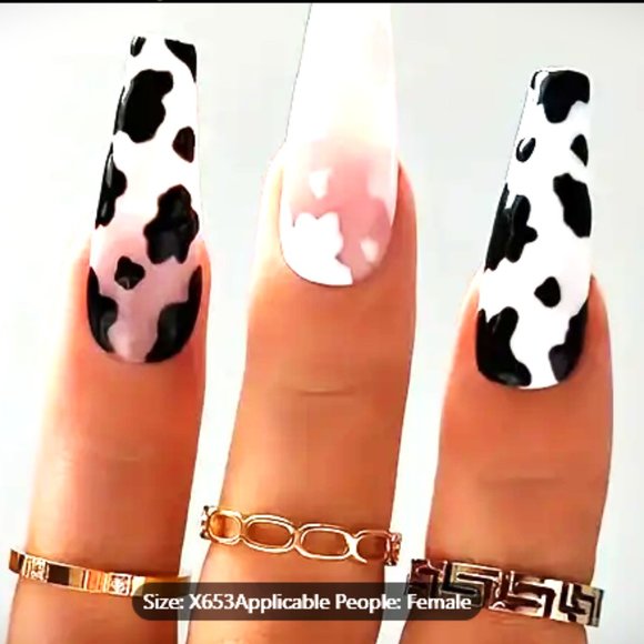 Accessories | Cute Press On Nails Cows Coffin Long False Nails Tips ...